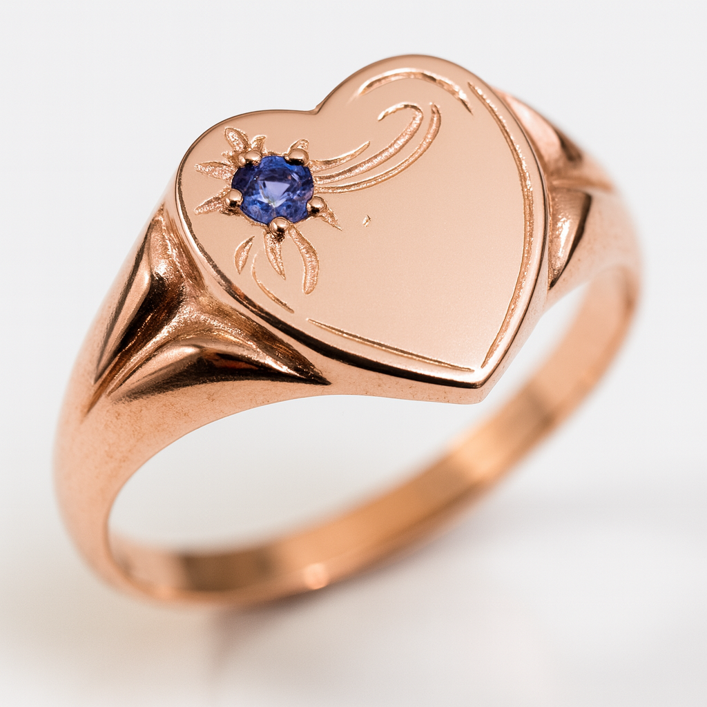 Genuine 9ct 9K Rose Gold Blue Tanzanite (Birthstone- December) Signet ...