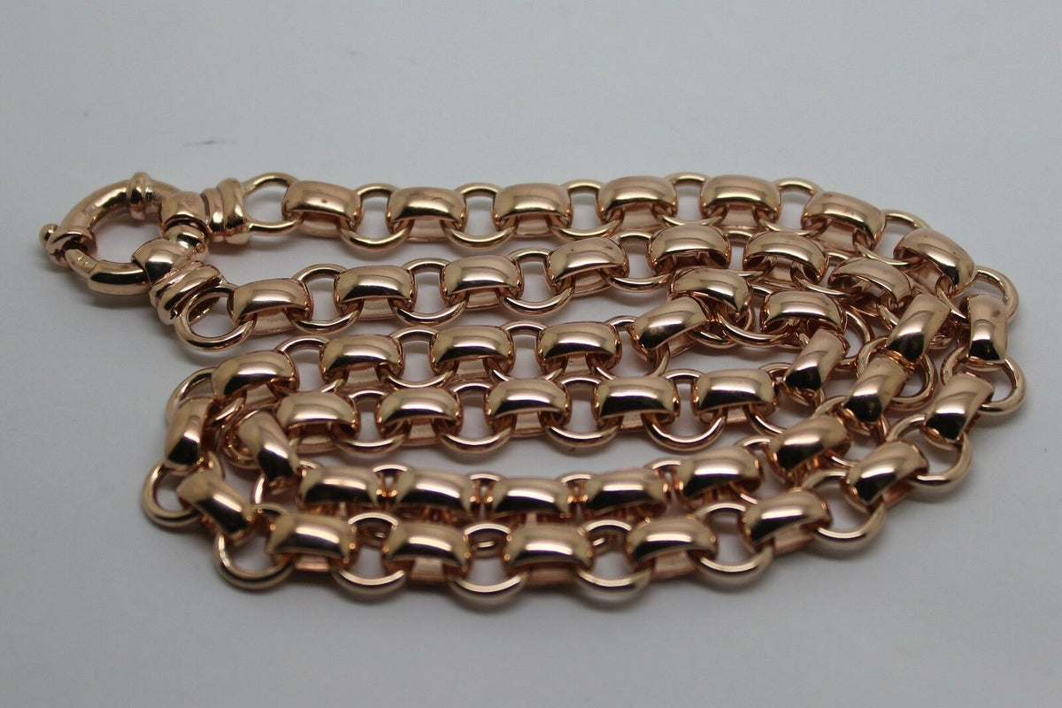 Genuine 9ct Rose Gold 375,Solid Heavy Oval Belcher Necklace Chain 60gr ...
