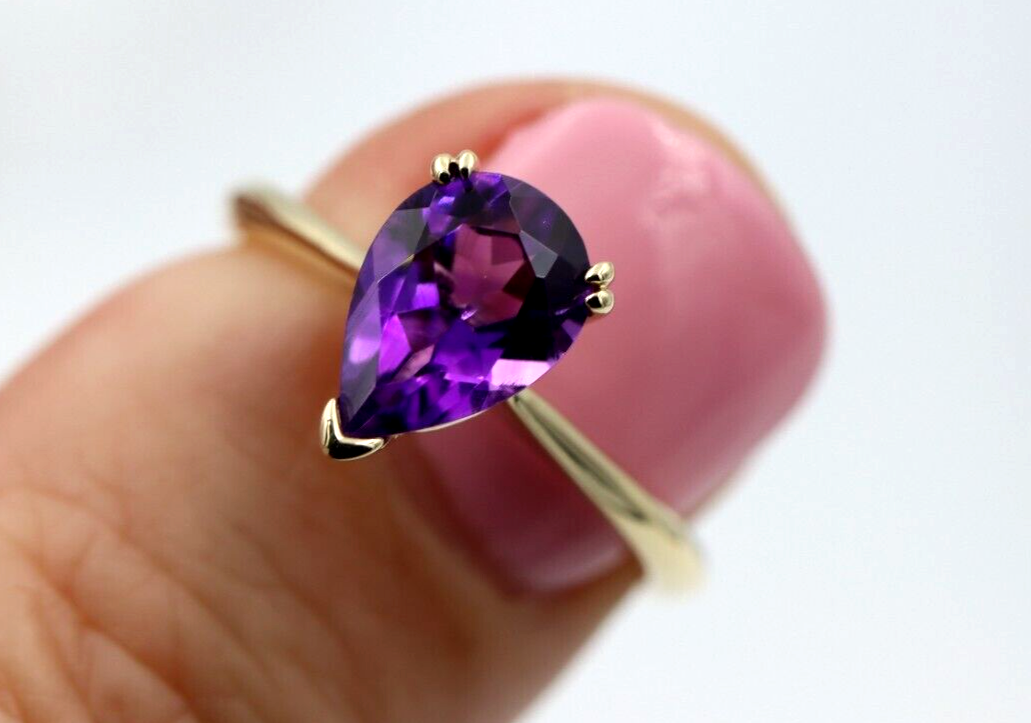 Genuine 9ct Yellow Gold Fancy Teardrop Double Claw Amethyst Ring - Las ...